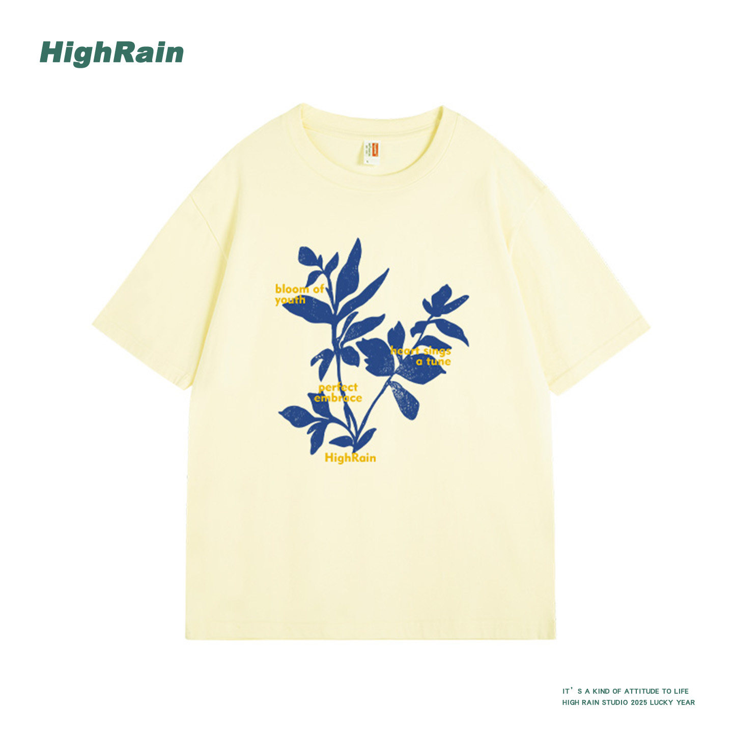 HIGH RAIN美式复古植物印花短袖t恤女2026爆款趣味休闲宽松上衣潮