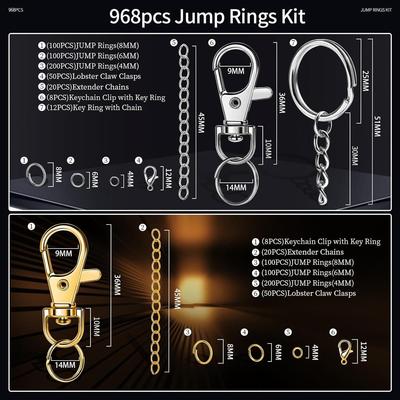 968pcs Jewelry Making Jump Rings, Lobster Clasp, Key Chain