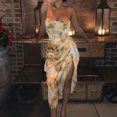 Print Spagetti Strap Dress Women Stretc Party Dress