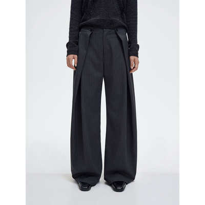 经典条纹廓形西装休闲裤