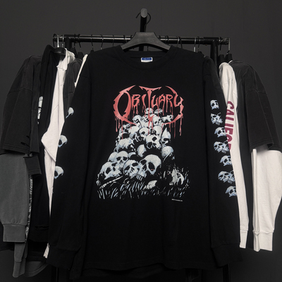 孤品手工！OBITUARY1900专辑Cause of Death高街重磅男长袖T恤