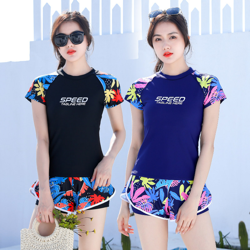 泳衣女2026新款分体短袖平角裤全内衬遮肚显瘦保守竞技运动服泳装