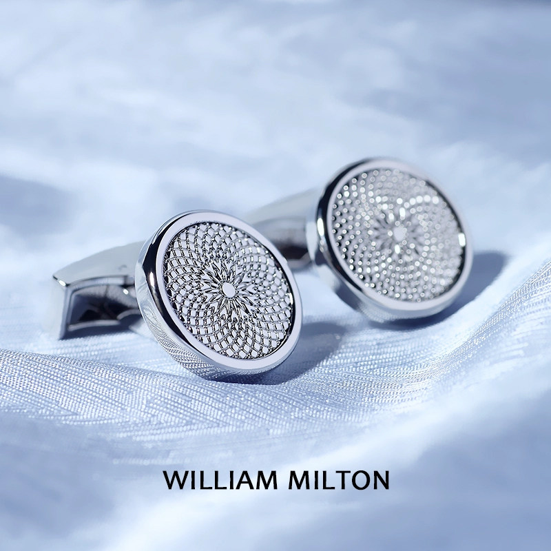 WILLIAM MILTON高级感袖扣礼物男士生日礼物玑镂雕花时尚袖钉配饰