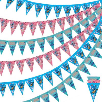 10Pcs  Stitch Bunting Happy Birthday Flags Decorations Hangi