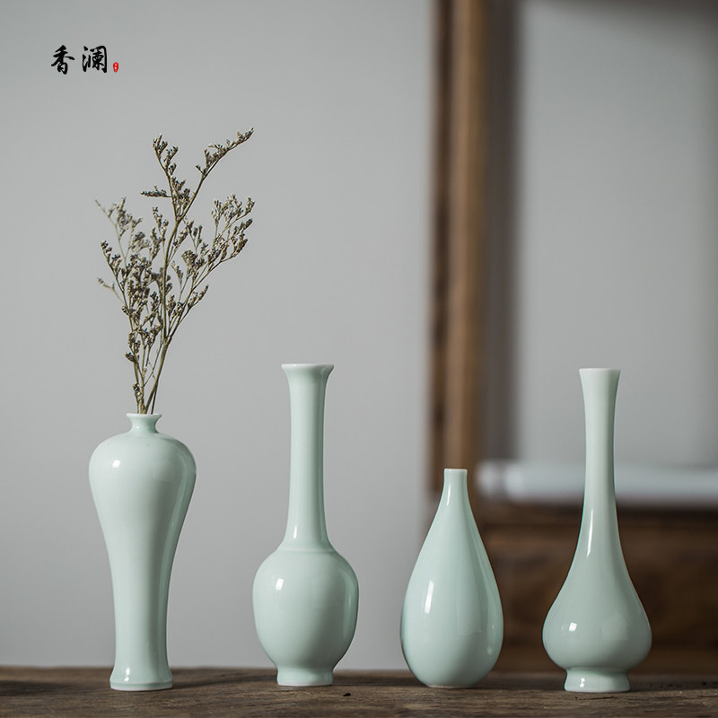 景德镇陶瓷中式家居摆件小花瓶 客厅插花干花观音瓶 供佛禅意花器