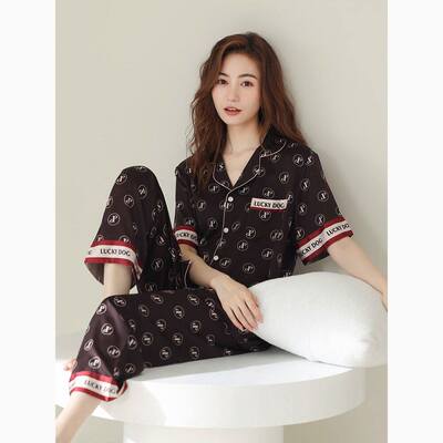 英国RMXJ 睡衣女夏季冰丝短袖丝绸休闲家居服夏天高级感薄款套装