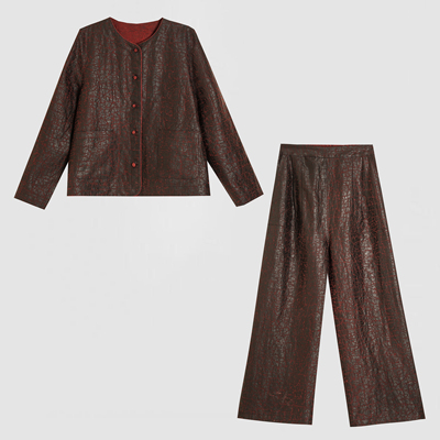 【浮梦悠然】新款国风百搭红龟高端双面穿上衣裤子套装17303