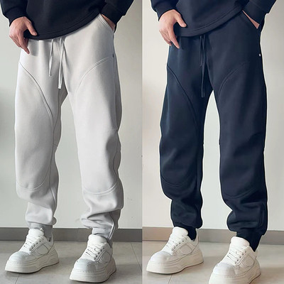 秋冬加绒拼接束脚休闲裤