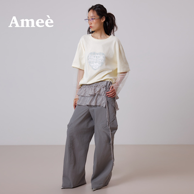 Amee美式石灰机能低腰工装裤
