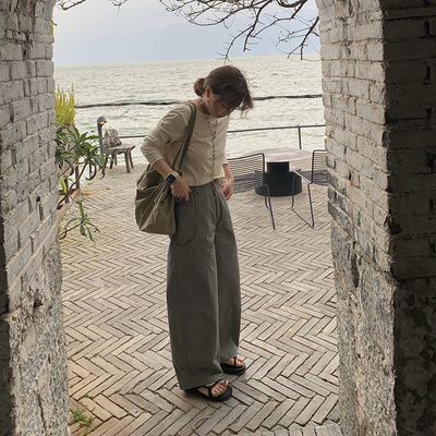 军绿色镰刀弯刀裤工装裤女春夏