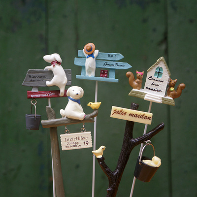 zakka日式树枝小鸟指路牌造景