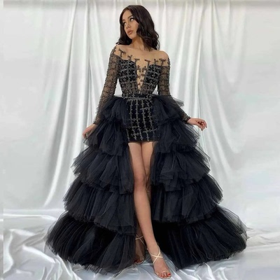 High End Black Ruffled Tiered Tulle Over Wrap Skirts Women M