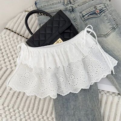 French Embroidered Hollow out Flower Layered Cake Half Skirt