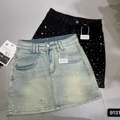 Starry Hot Rhinestone Denim Skirt for Women 2024 Summer New