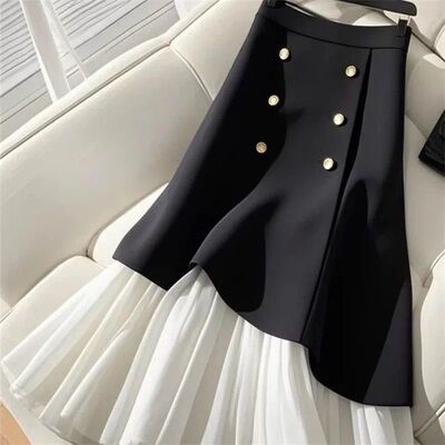 Elegant Double Breasted Midi Skirts Vintage New Office Lady