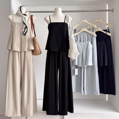 吊带背心无袖上衣+休闲阔腿长裤