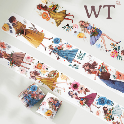 WT女孩人物模切手帐胶带盐系拼贴