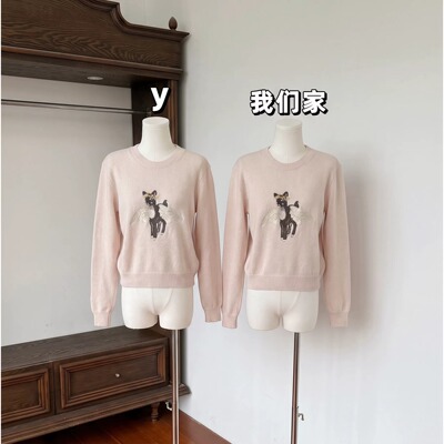Bambi少女小鹿绣花慵懒毛衣