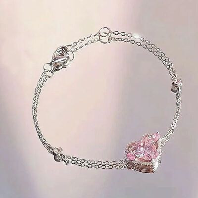 Fashion Shining Pink Rhinestone Heart Bracelet Girls Y2K