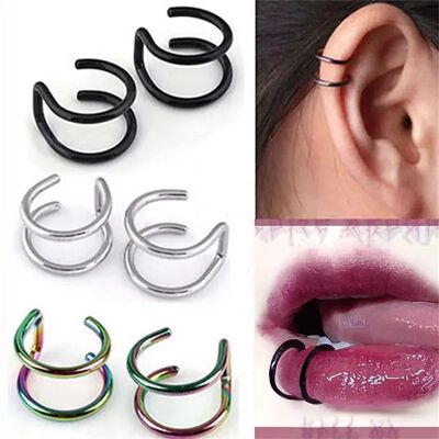 2pcs 316L Stainless Steel Fake Ear Piercing Jewelry for