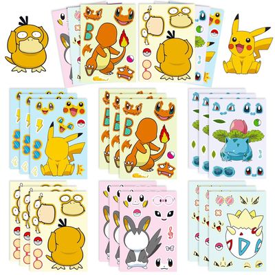 6Sheets Pokemon Pikachu Stickers Make A Face Puzzle Kids