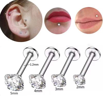 1PC Surgical Steel Silver Color Labret Lip Ring Internally