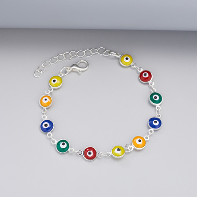 Popular Colorful Evil Eye Bracelet Silver Color Adjustable