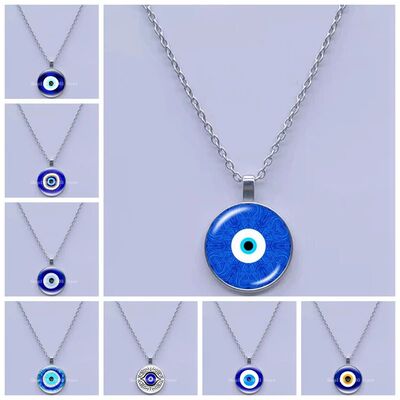 Evil Eye Pattern Religious Blue Eye Round Glass Cabochon