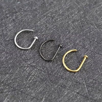 5pc Nose Rings D Shape Nose Hoop Stud Ear Cartilage