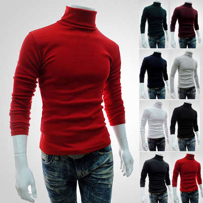 Autumn Winter Men's Sweater Mens Turtleneck Solid Color Pull