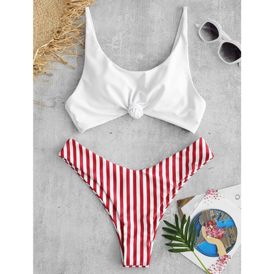 Sexy micro Bikini 2021 Women Swimsuit Scoop Neck Striped Swi