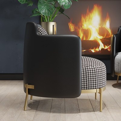 轻奢单人沙发椅北欧简约客厅千鸟格皮布沙发组合靠背休闲老虎椅子