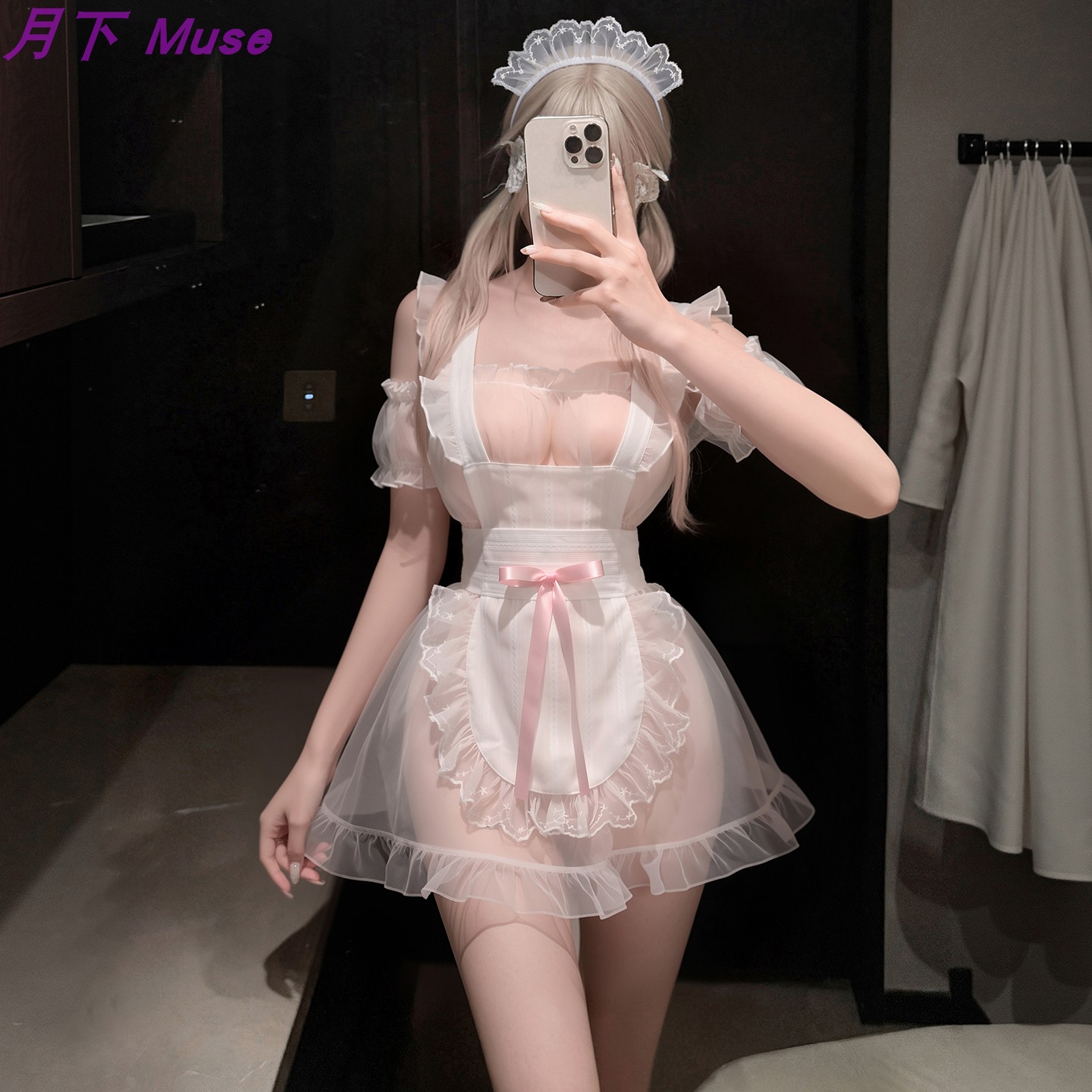 月下 Muse/甜欲蝴蝶结花边肚兜透视女仆套装甜美可爱性感蕾丝纯欲