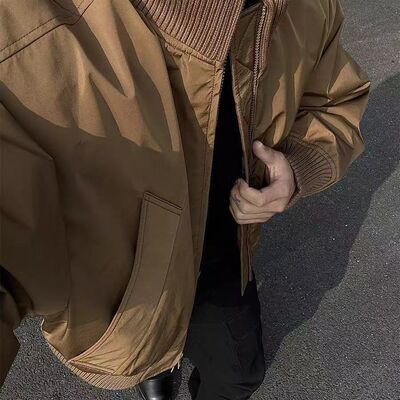卡其色cleanfit短款廓形飞行员夹克男春秋春季立领美式bomber外套