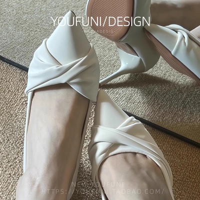 2025新款法式仙女风高跟鞋女米白色百搭日常通勤尖头浅口细跟单鞋