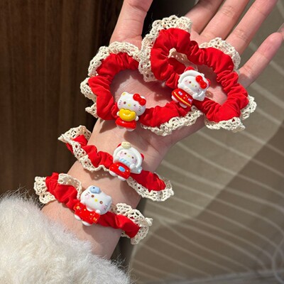 新年蕾丝花边KT猫发圈甜