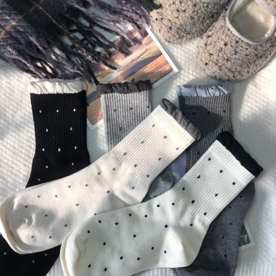 波点堆堆袜子女2025新款爆款中筒袜秋冬季加厚保暖女士仿羊毛长袜