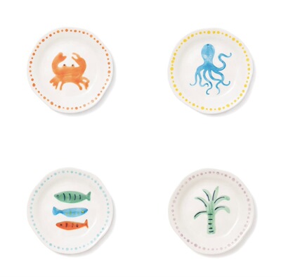 FQR LIVING日本francfranc手工制作陶器绘画波点边海洋图案甜品盘