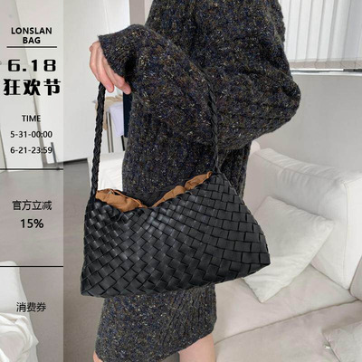 Lonslan BAG 24AW小众设计法式编织束口包单肩通勤包手提包包女