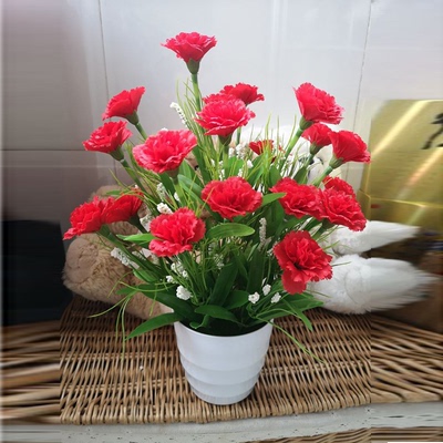 康乃馨仿真花束玫瑰花盆景假花绢花干花艺客厅摆设餐桌摆件装饰花