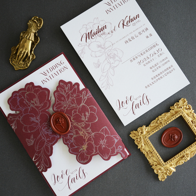 中式婚礼请柬酒红色喜帖定制