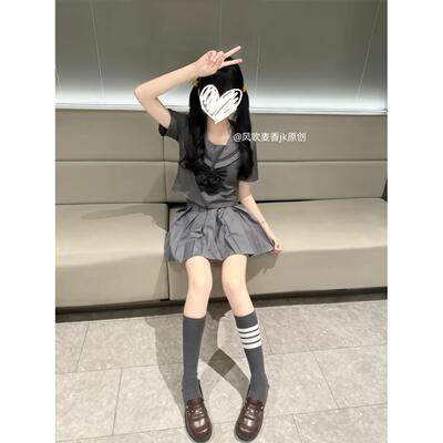 灰二本少女童装水手服套装风吹麦香jk制服学院风春夏百搭初高中生