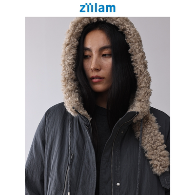 ziilam枝蓝 中长派克羽绒服25冬季新款白鸭绒夹克连帽保暖外套女