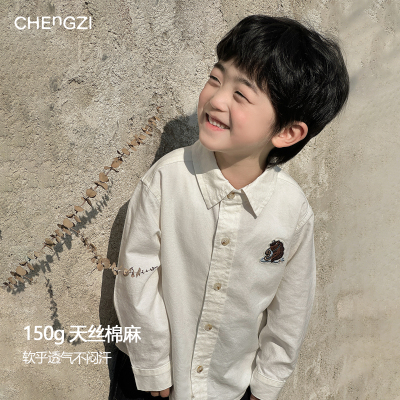 【小马衬衫】男童春季新款天丝棉麻刺绣衬衫气质单穿CZ6C13