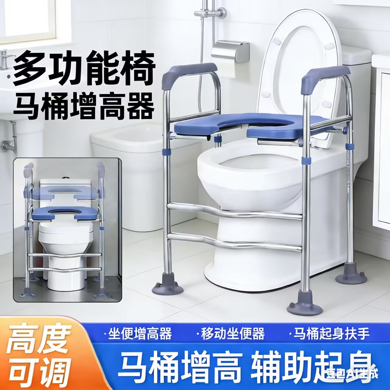 股骨头术后坐便器马桶增高器老人架子加高凳坐便椅升高垫家用扶手