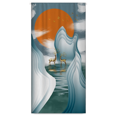 中式风免打孔安装试衣间布艺门帘