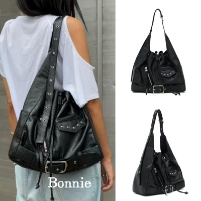 【现货】Deinet包抽绳铆钉机车包大容量单肩斜挎包托特包电脑包女