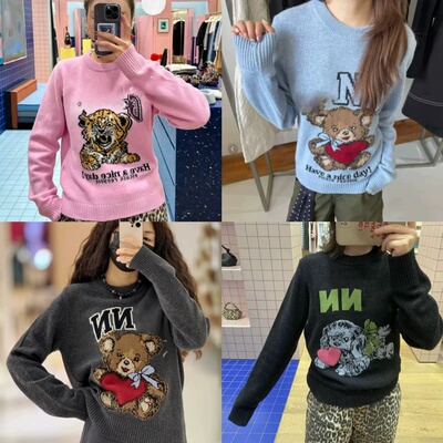 现货秒发 Bonniega25新款 兔子桃子香蕉草莓小狗印花针织衫毛衣