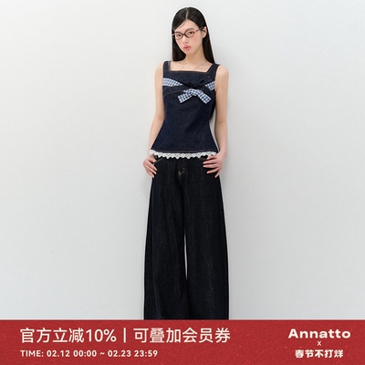 ANNATTO蝴蝶结牛仔背心上衣套装