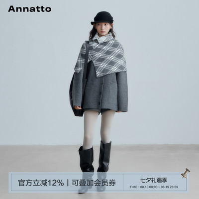 ANNATTO格纹斗篷灰色毛衣套装女
